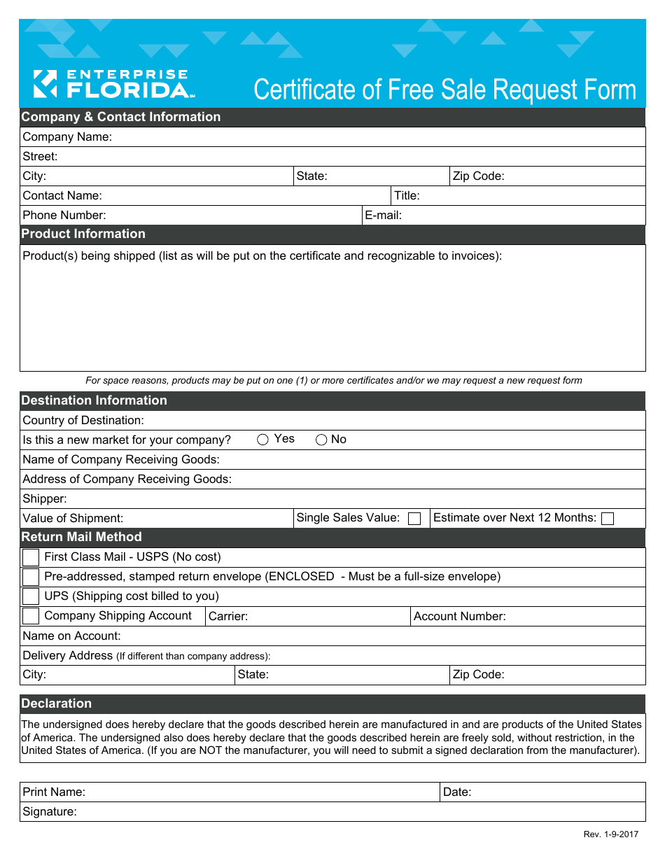 Certificate of Free Sale Request Form - Fill Out, Sign Online and ...