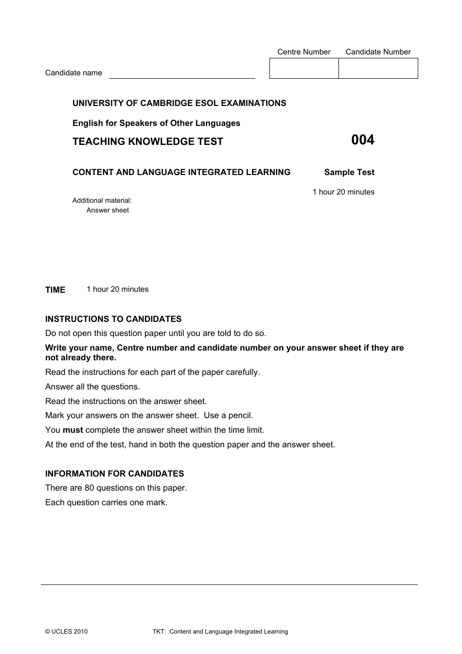 University of Cambridge Esol Examinations: English for Speakers of ...