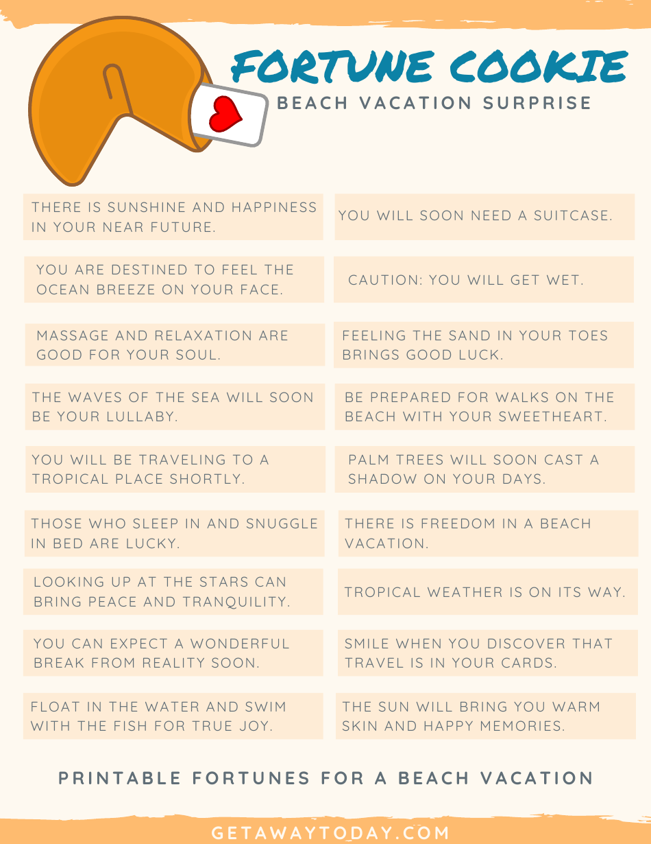 Fortune Cookie Beach Vacation Message Templates Download Printable PDF ...
