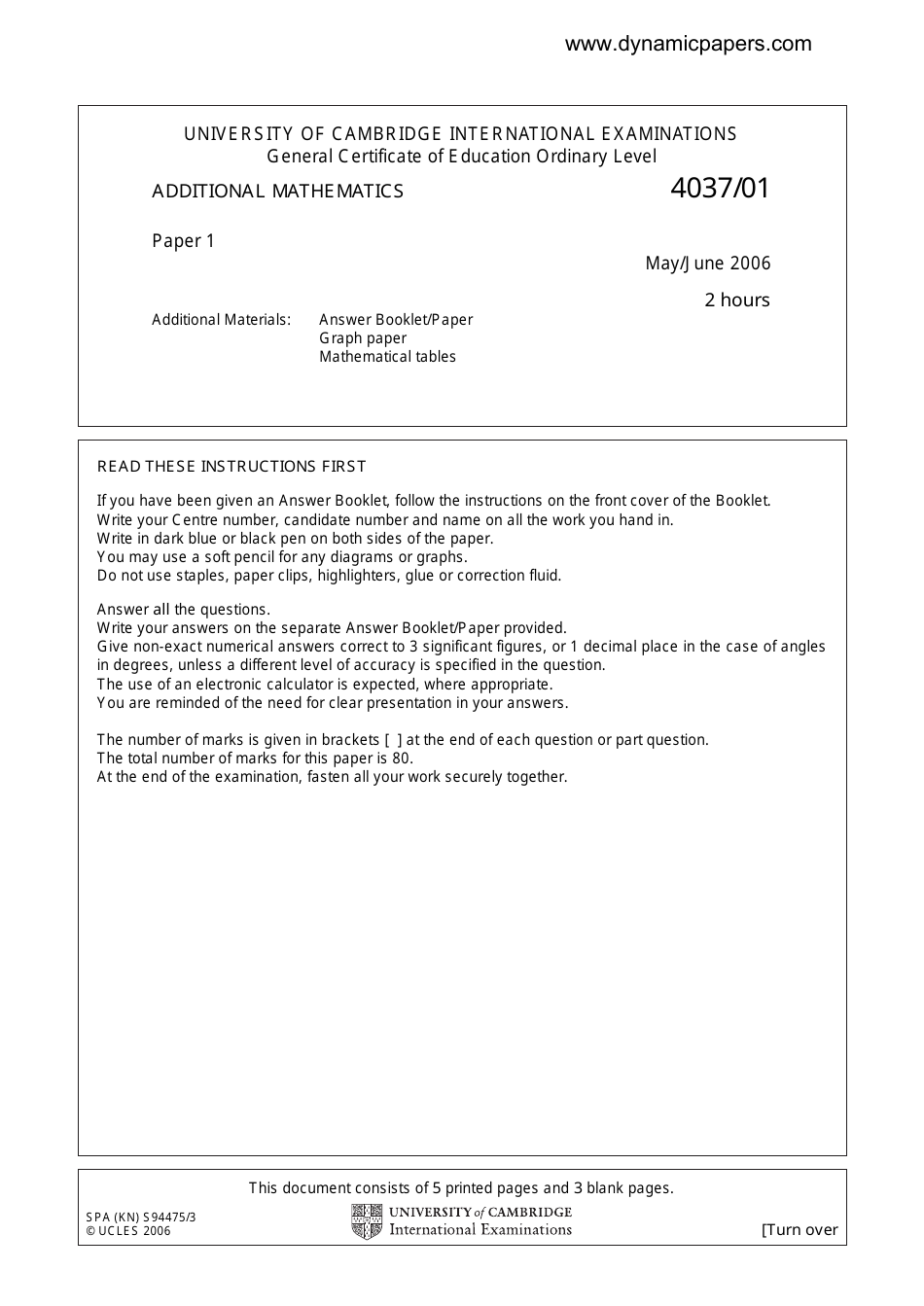 May/June 2006 University of Cambridge International Examinations ...