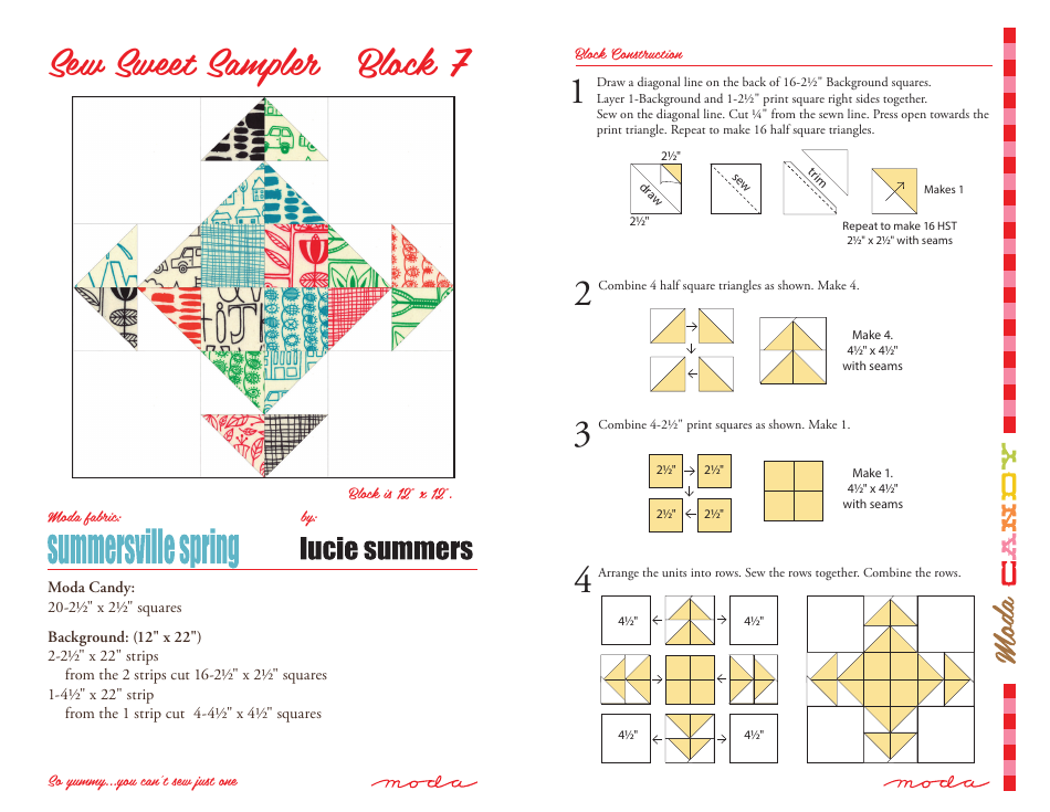 Sew Sweet Sampler Block Pattern - Block 7 Download Printable PDF ...