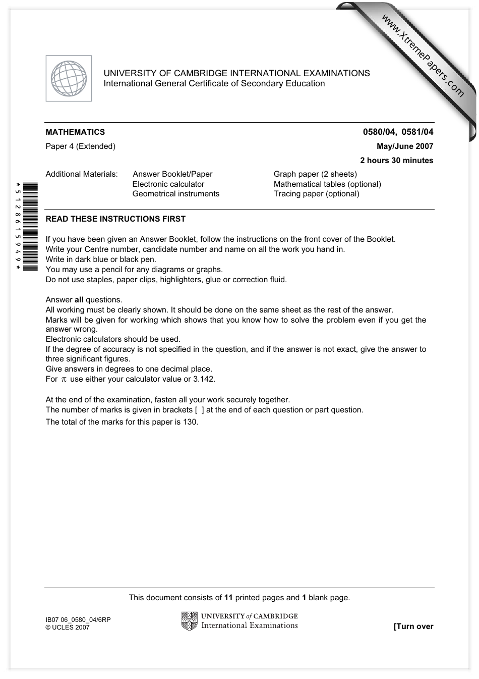 May/June 2007 University of Cambridge International Examinations ...