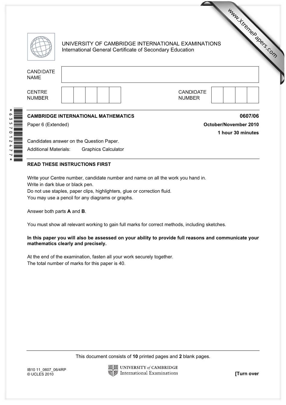 Cambridge International Mathematics Paper 6 (Extended) Download ...