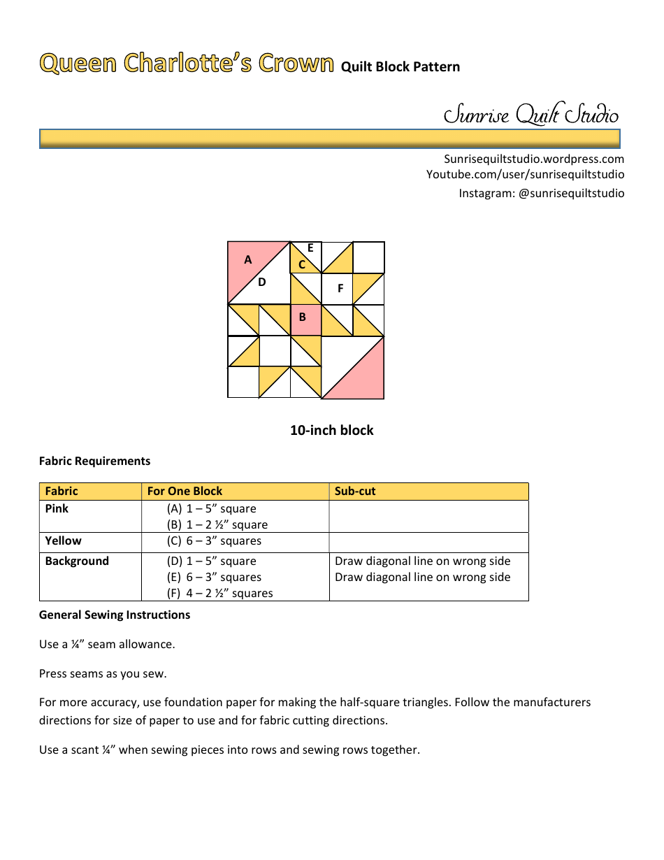 Queen Charlottes Crown Quilt Block Pattern Download Printable PDF ...