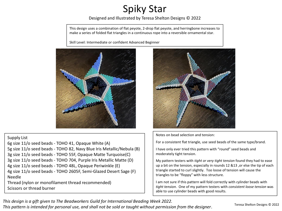 Spiky Star Beading Pattern Templates Download Printable PDF ...