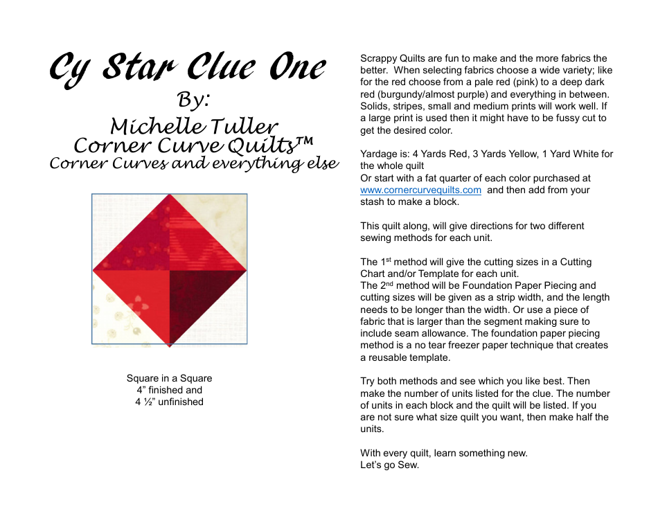 Cy Star Clue One Quilt Pattern - Michelle Tuller Corner Curve Quilts ...