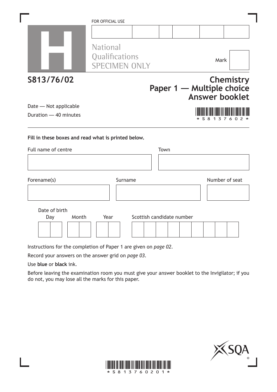 Sqa National Qualifications Chemistry Paper 1 Download Printable PDF