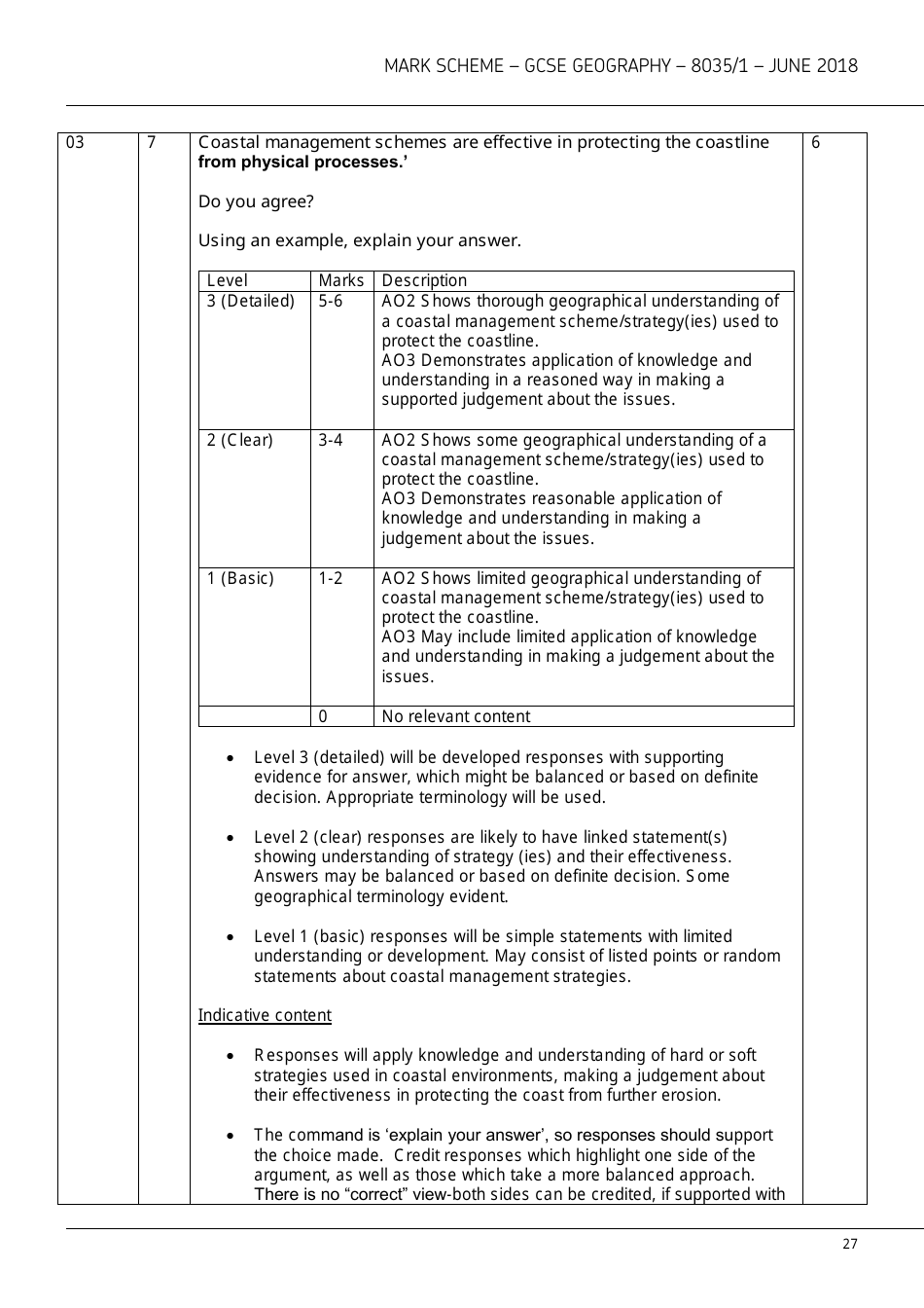 Aqa Gcse Geography 8035/1 Mark Scheme Download Printable PDF | Templateroller