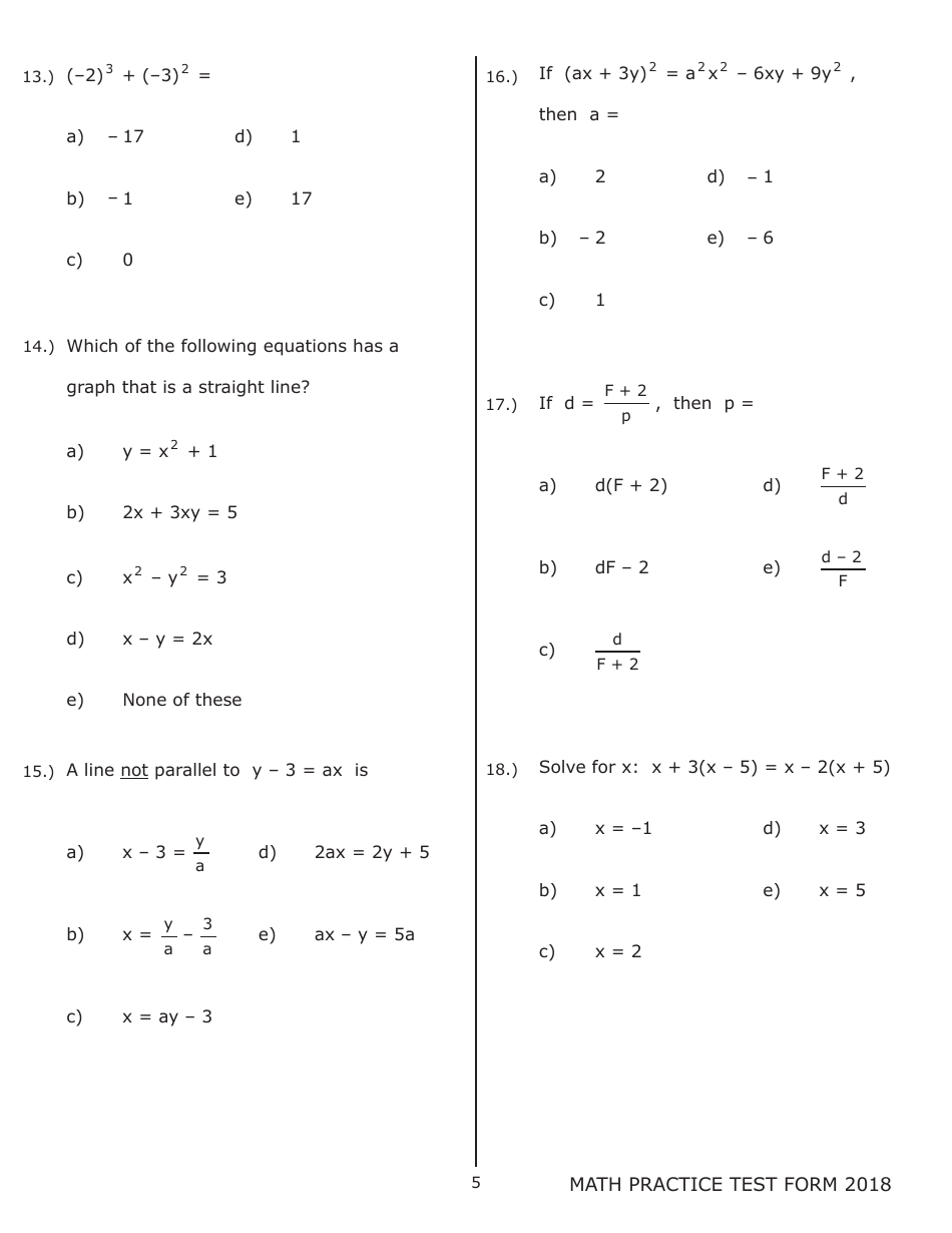 University of Wisconsin System Mathematics Practice Exam 2018 (With Answer Keys) Download ...