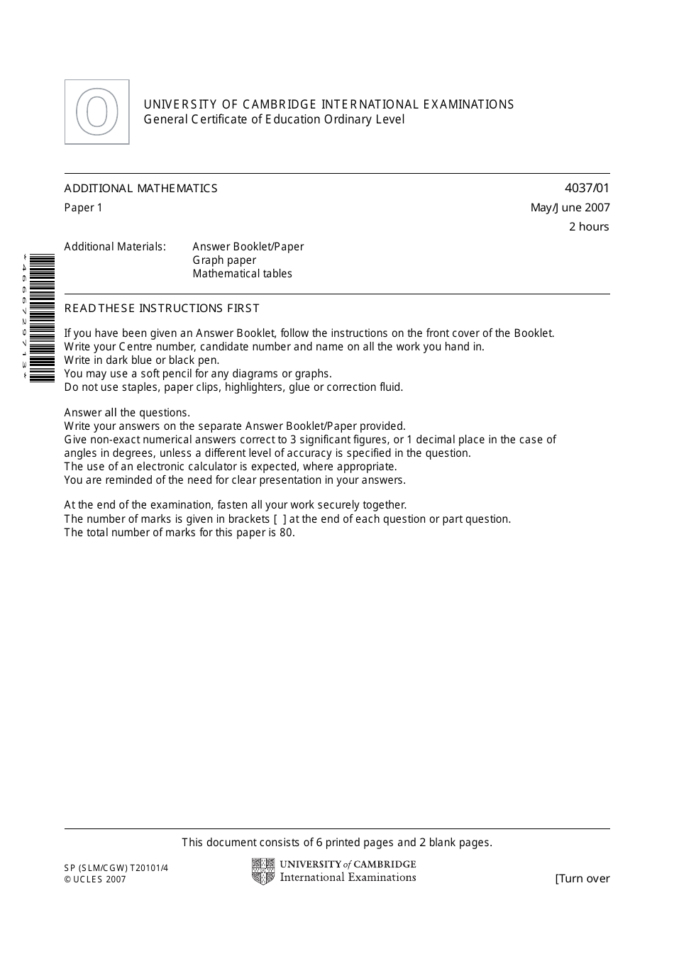 University of Cambridge International Examinations: Additional ...