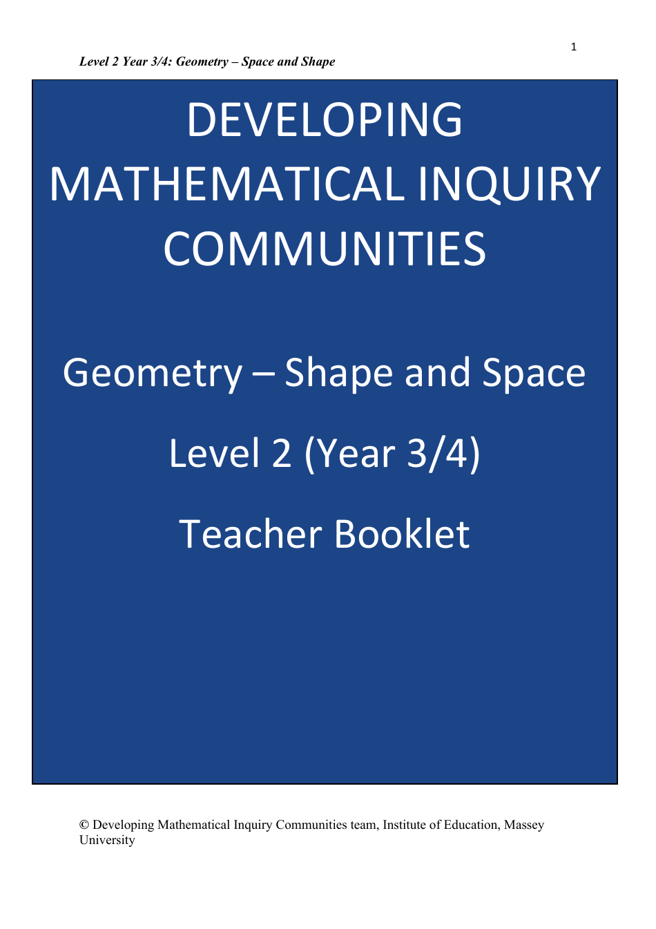 Level 2 Year 3/4: Geometry Teacher Booklet - Space and Shape Download ...