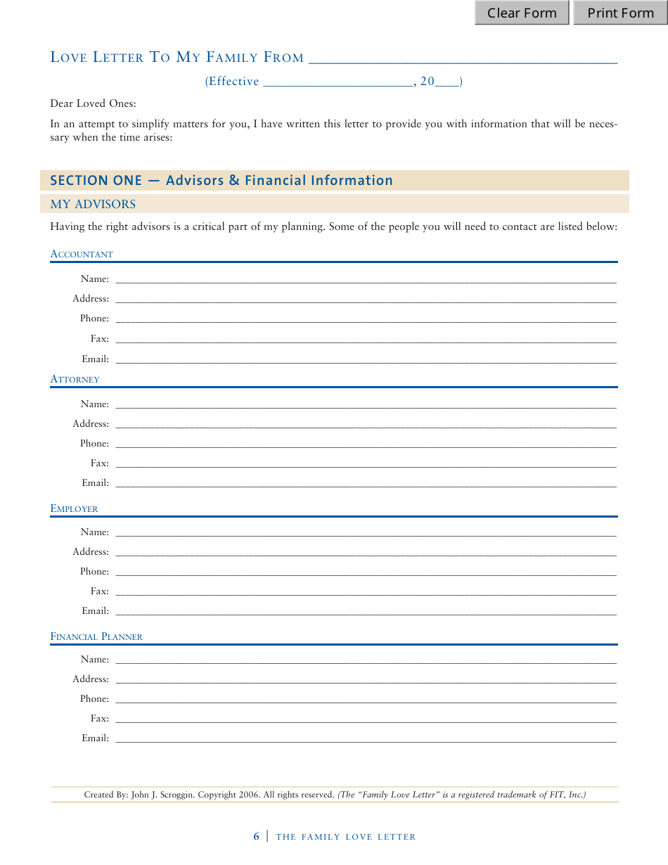 Family Love Letter Template - John J. Scroggin Download Fillable PDF ...