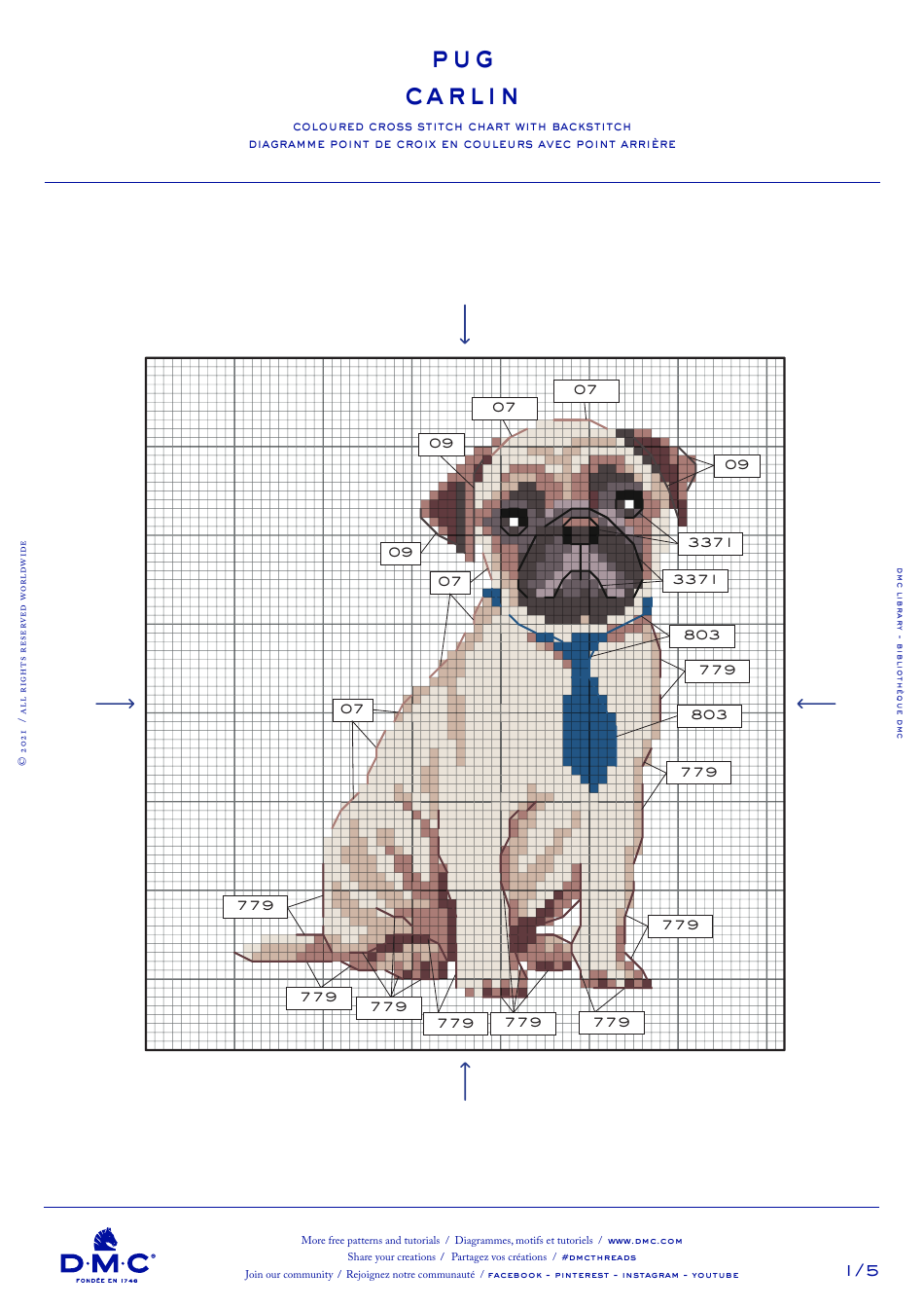 Pug Cross Stitch Graph Template Download Printable PDF (English/French ...