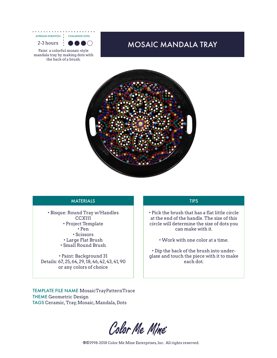 Mosaic Mandala Tray Pattern Template - Color Me Mine Enterprises ...