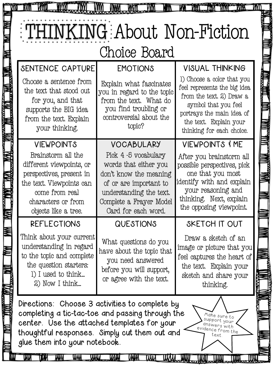 Thinking About Non-fiction Choice Board Template - Fill Out, Sign ...