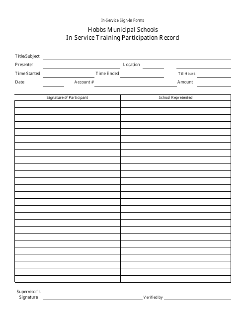 In-service Training Participation Record Form - Hobbs Municipal Schools ...