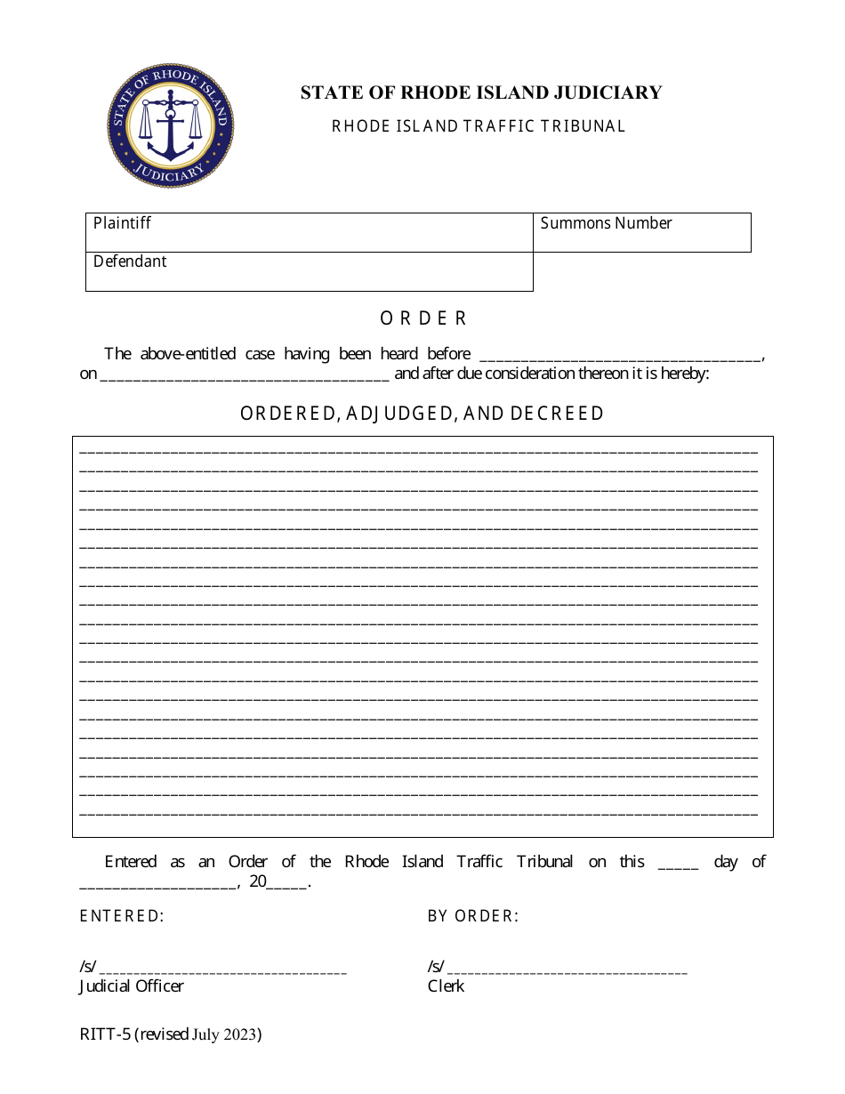 Form RITT-5 Download Fillable PDF or Fill Online Order, Rhode Island ...