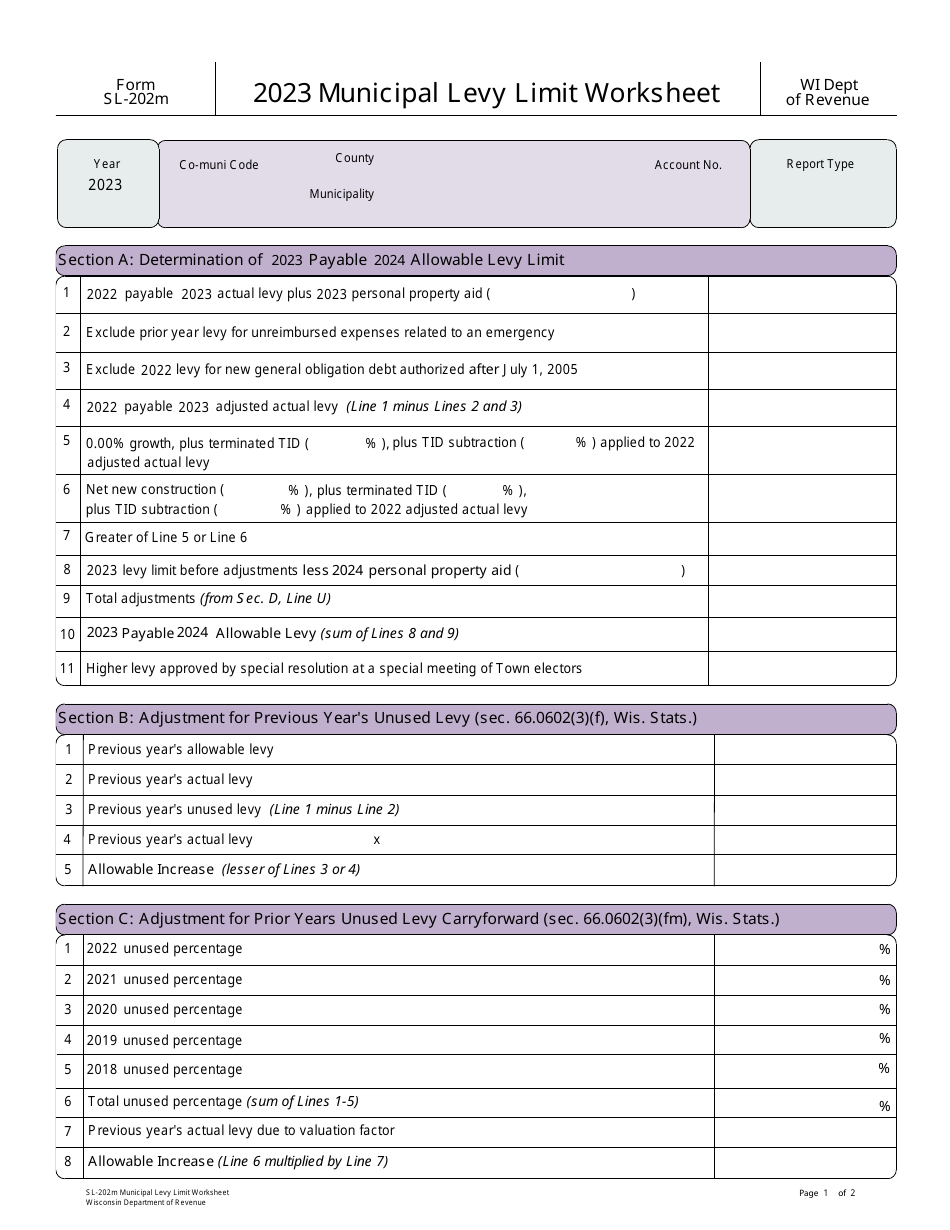 Form SL-202M Download Printable PDF or Fill Online Municipal Levy Limit ...