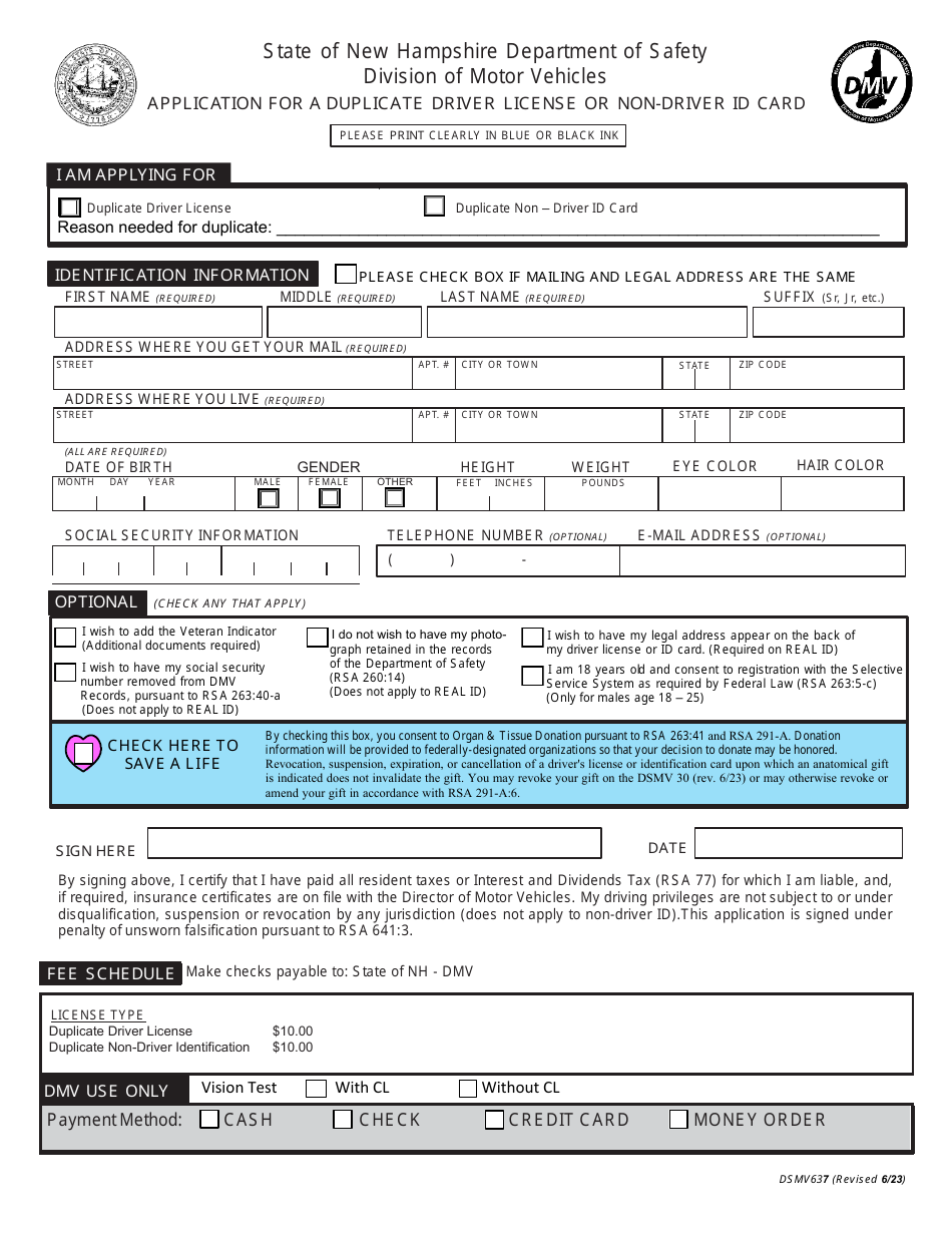 Form DSMV637 Download Fillable PDF or Fill Online Application for a ...
