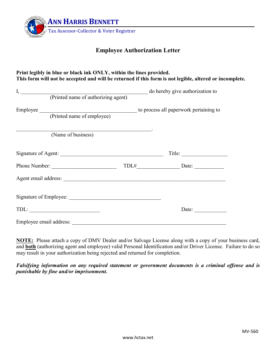 Form MV-560 - Fill Out, Sign Online and Download Fillable PDF, Harris ...