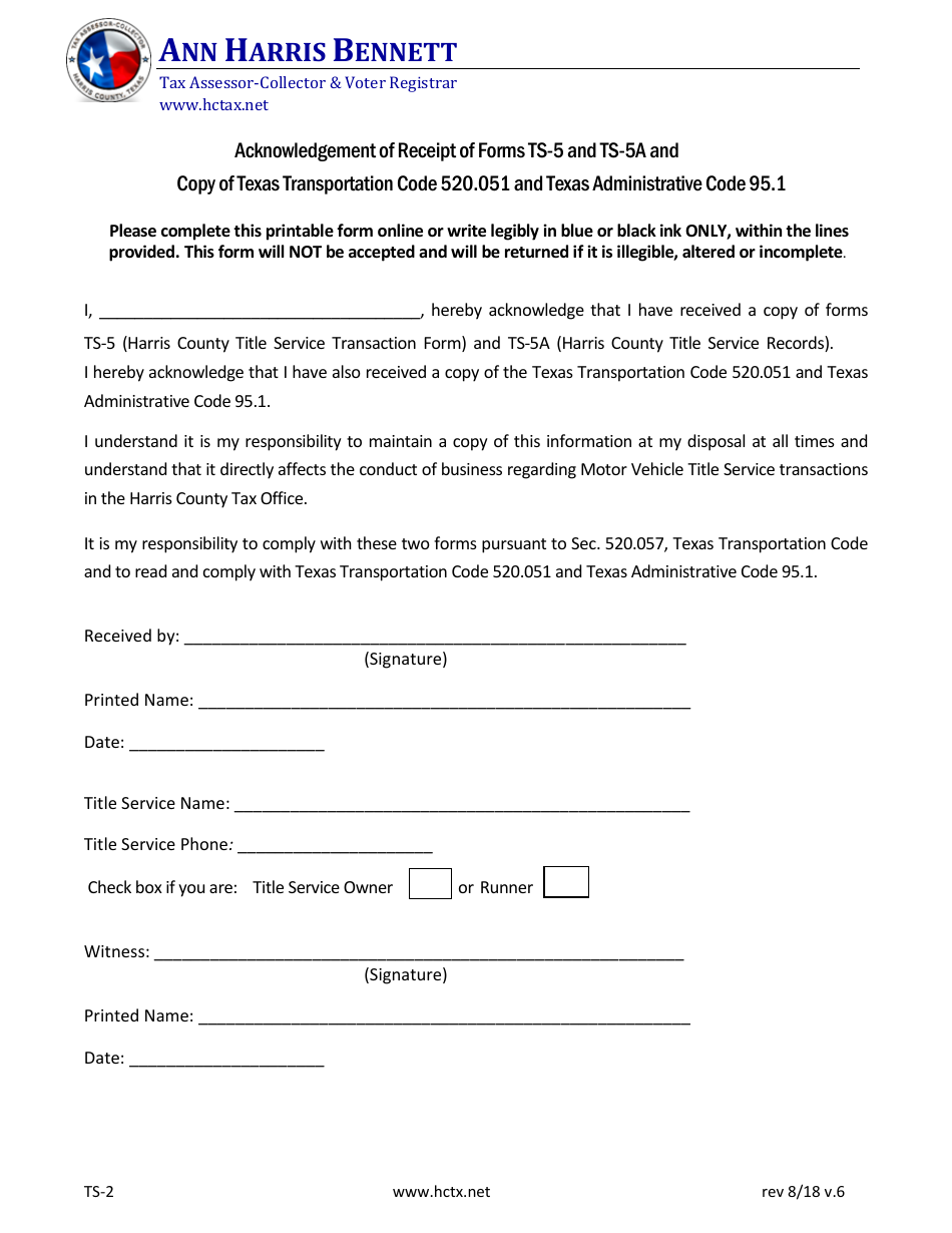 Form TS-2 - Fill Out, Sign Online and Download Fillable PDF, Harris ...