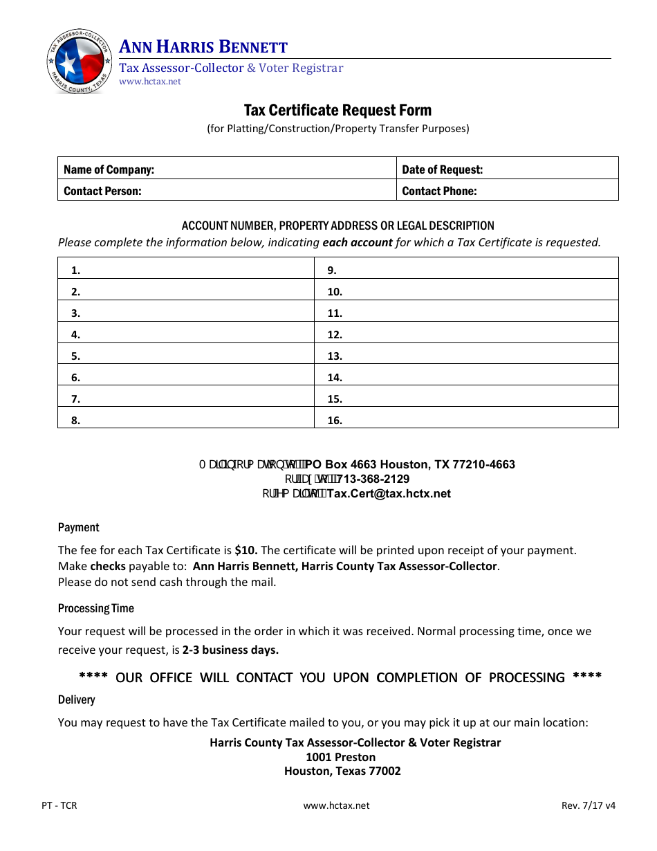 Form PT-TCR - Fill Out, Sign Online and Download Fillable PDF, Harris ...