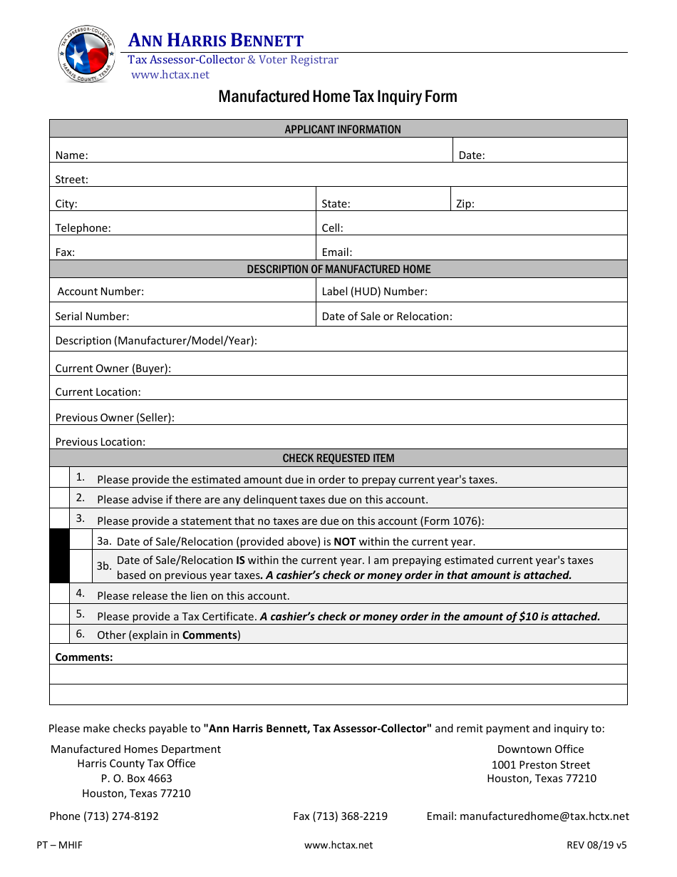 Form PT-MHIF - Fill Out, Sign Online and Download Fillable PDF, Harris ...