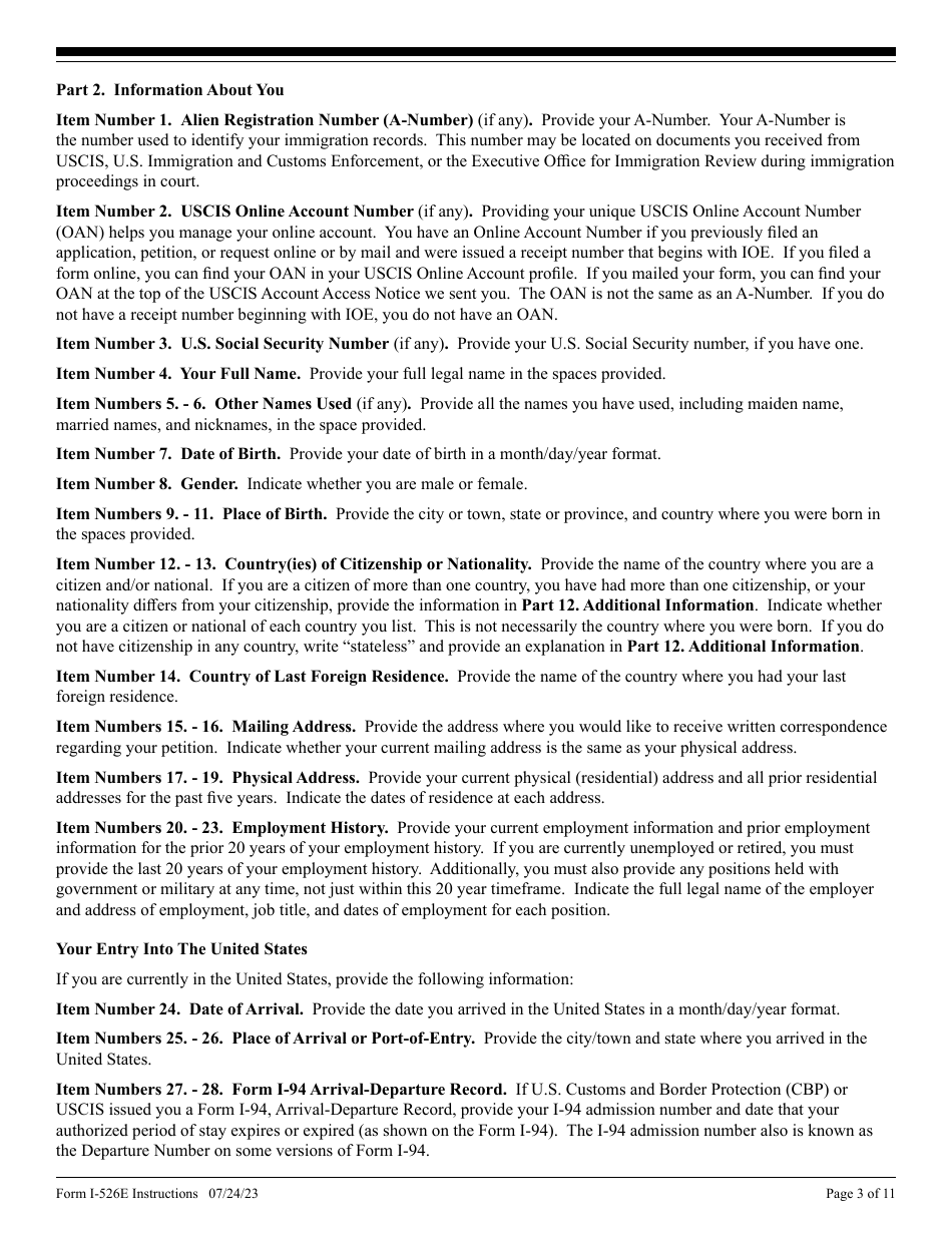 Download Instructions for USCIS Form I-526E Immigrant Petition by Regional Center Investor PDF ...