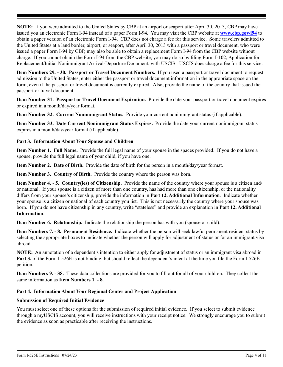 Download Instructions for USCIS Form I-526E Immigrant Petition by Regional Center Investor PDF ...