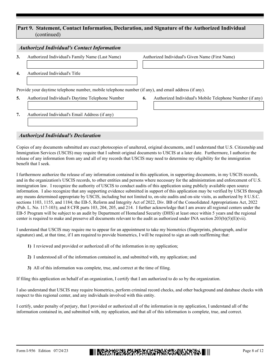 USCIS Form I-956 Download Fillable PDF or Fill Online Application for Regional Center ...