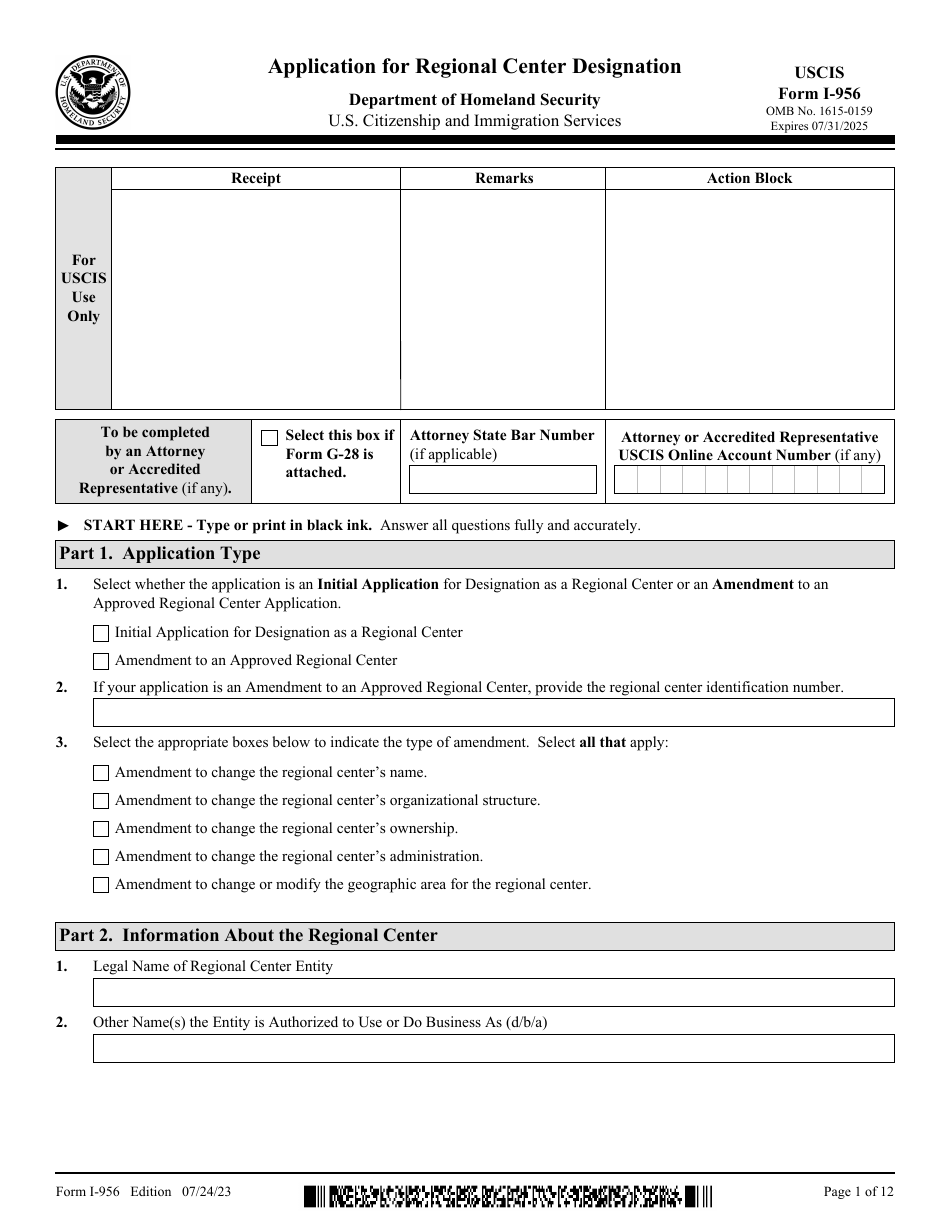 USCIS Form I-956 Download Fillable PDF or Fill Online Application for ...