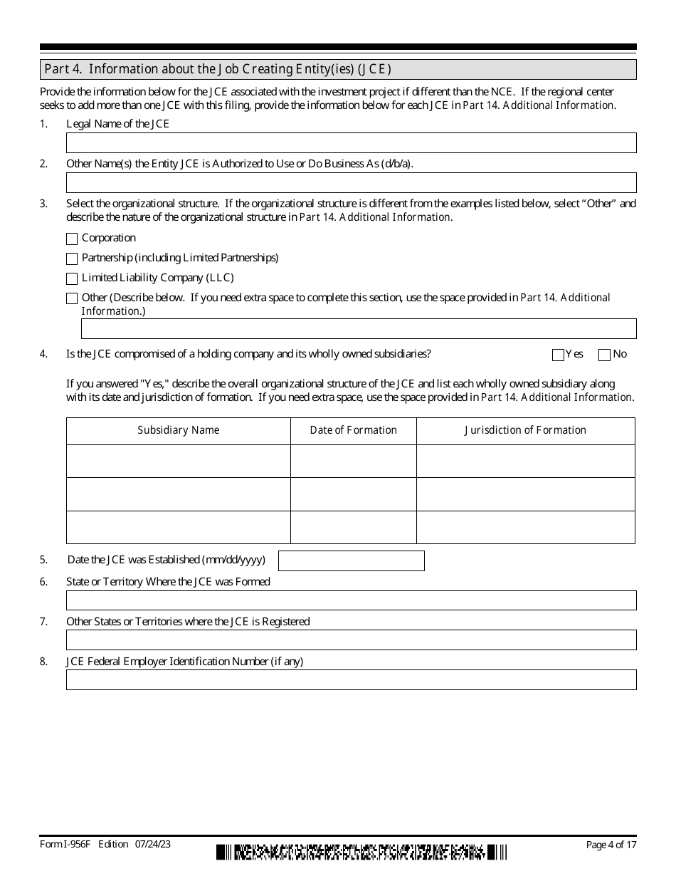USCIS Form I-956F Download Fillable PDF or Fill Online Application for Approval of an Investment ...