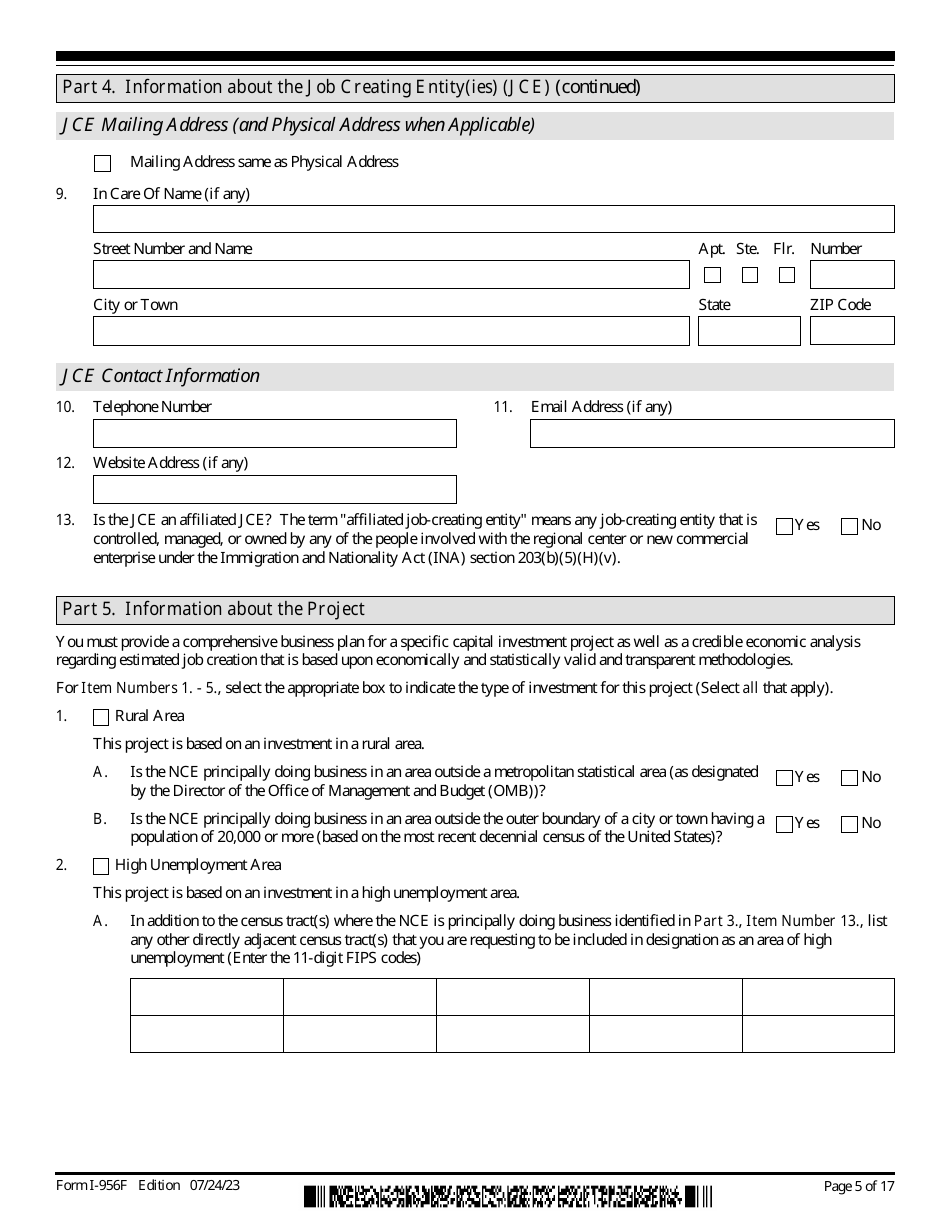 USCIS Form I-956F Download Fillable PDF or Fill Online Application for Approval of an Investment ...