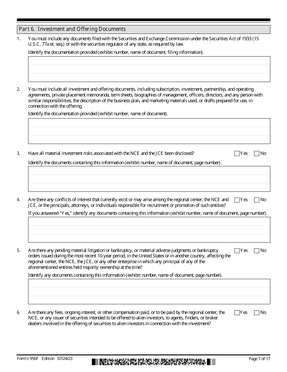 USCIS Form I-956F Download Fillable PDF or Fill Online Application for Approval of an Investment ...