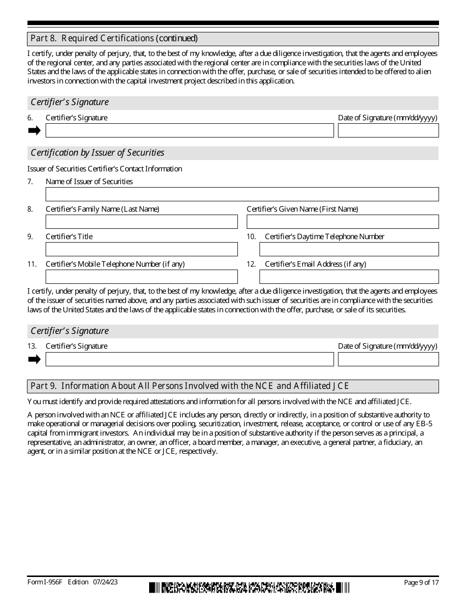USCIS Form I-956F Download Fillable PDF or Fill Online Application for Approval of an Investment ...