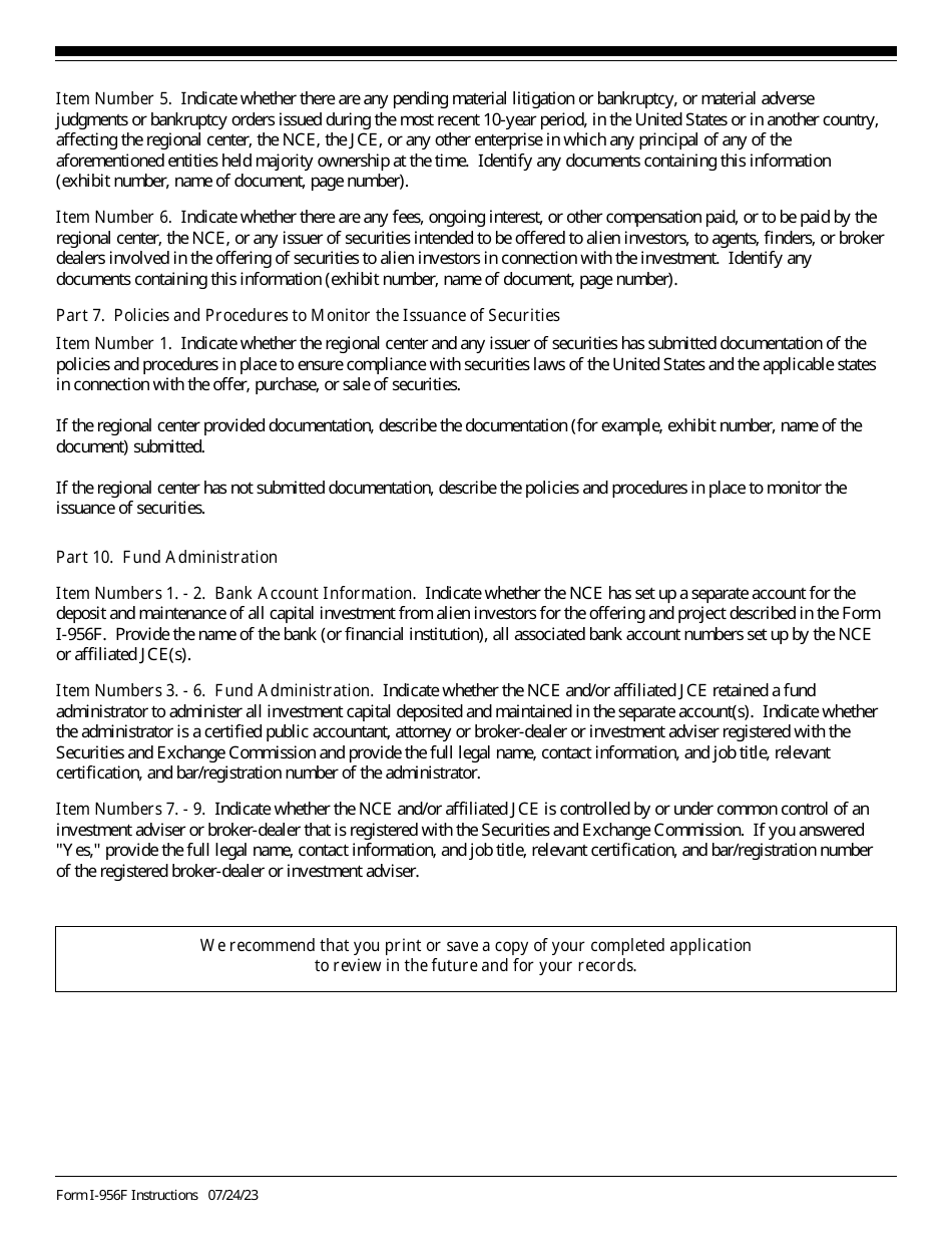 Download Instructions for USCIS Form I-956F Application for Approval of an Investment in a ...