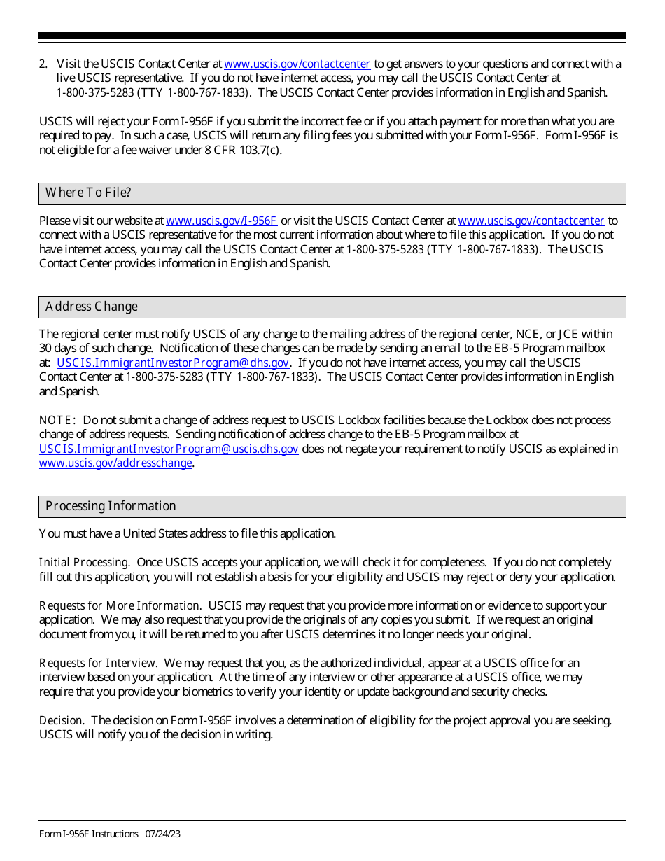 Download Instructions for USCIS Form I-956F Application for Approval of an Investment in a ...