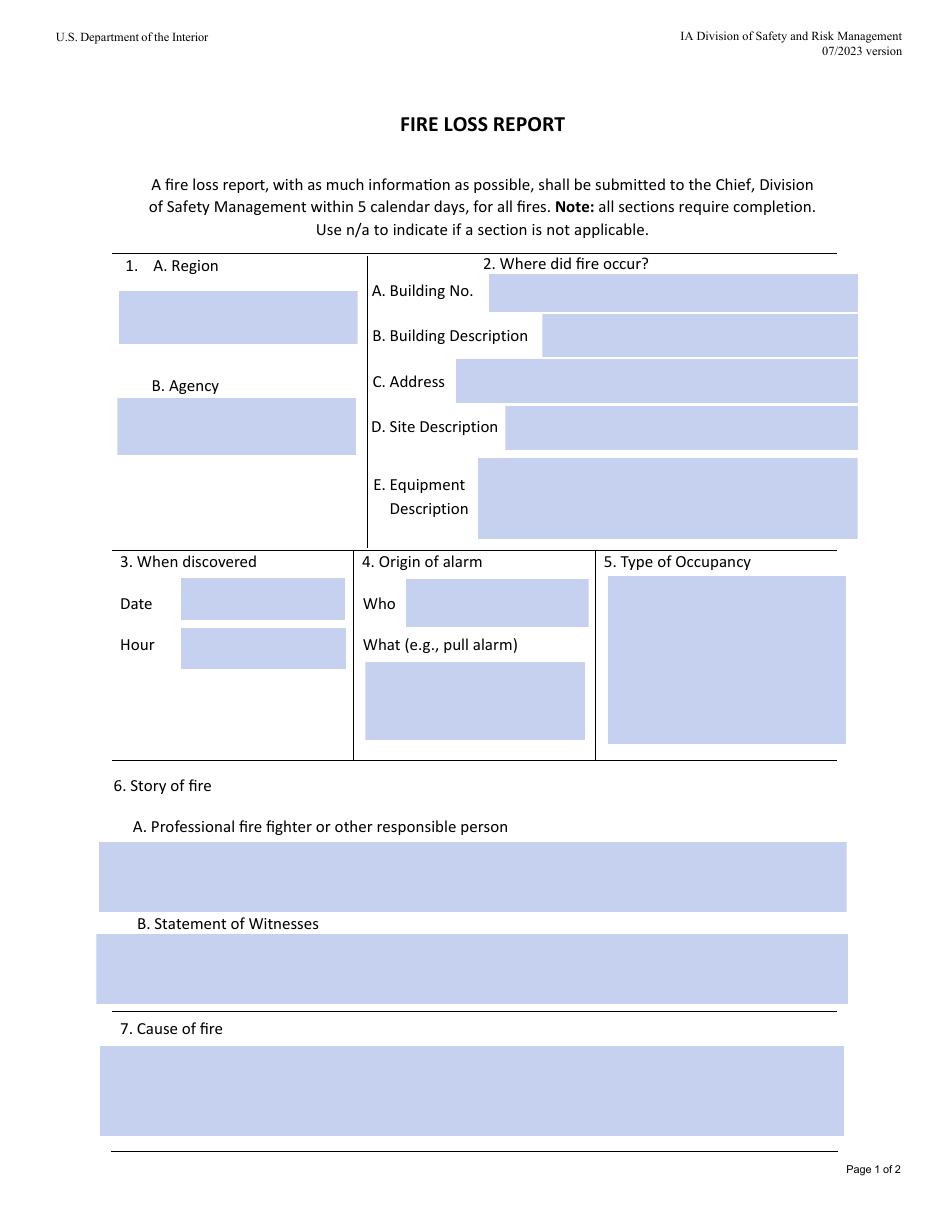 Fire Loss Report - Fill Out, Sign Online and Download PDF | Templateroller