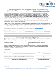 Michigan Diagnosis & Remediation of Reading Course Verification Form ...