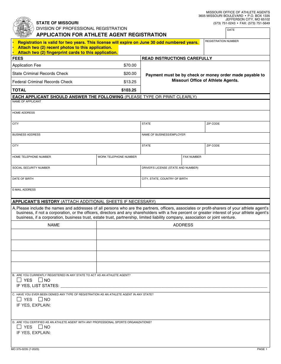 Form MO375-0235 Download Fillable PDF or Fill Online Application for ...