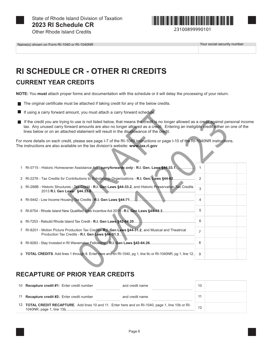 Schedule CR Download Printable PDF or Fill Online Other Rhode Island ...