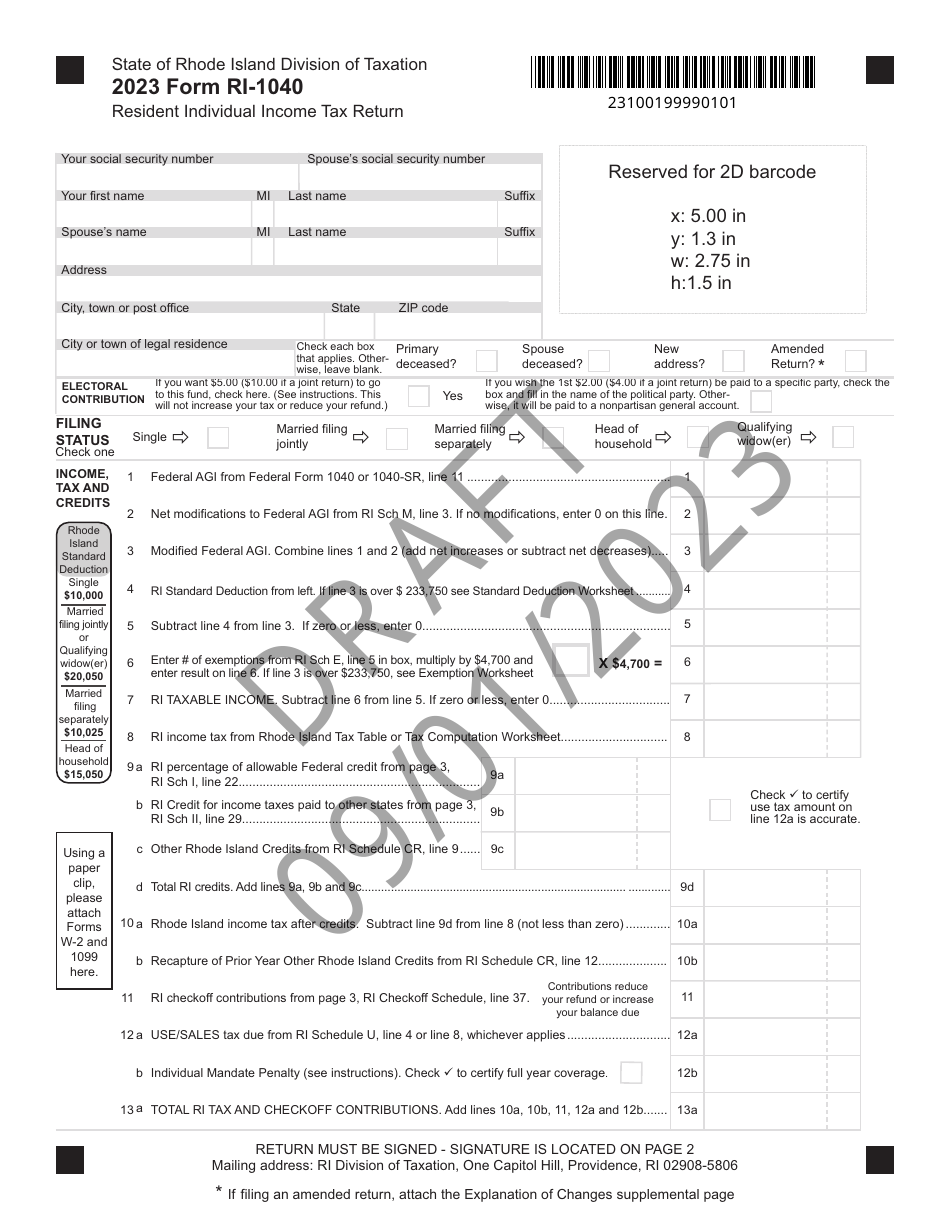 Form RI-1040 Download Printable PDF or Fill Online Resident Individual ...