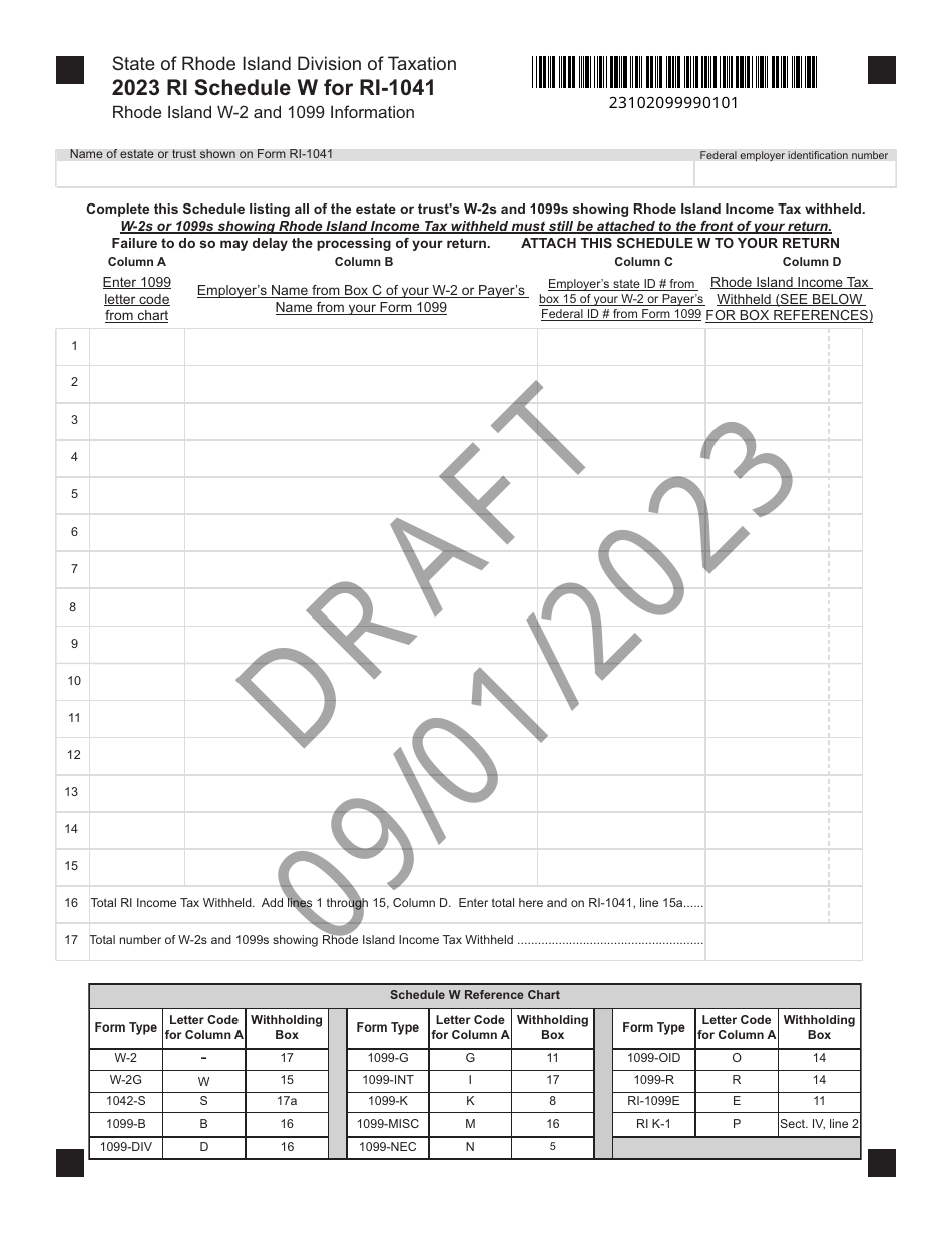Form RI-1041 Schedule W Download Printable PDF or Fill Online Rhode ...