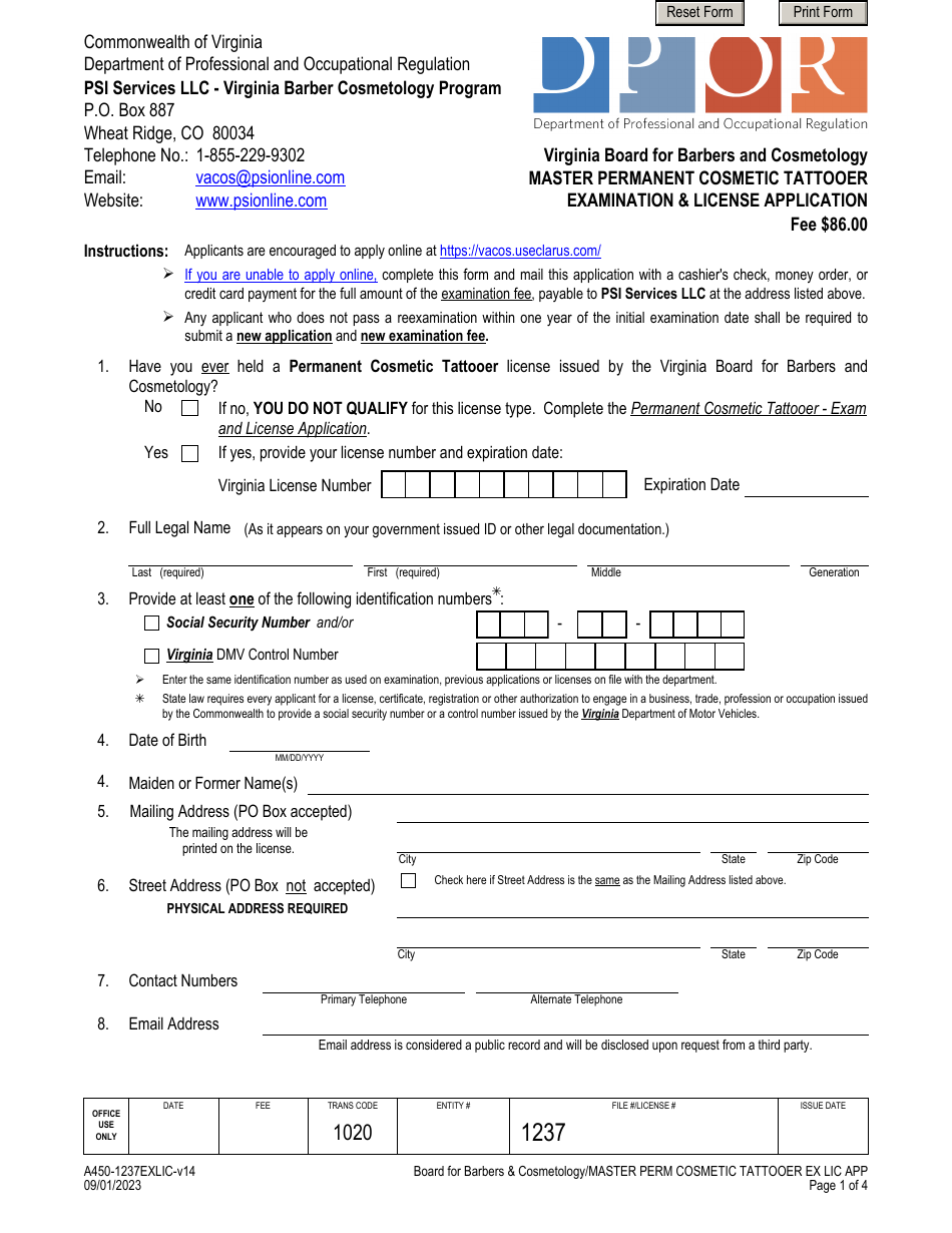 Form A450-1237EXLIC - Fill Out, Sign Online and Download Fillable PDF ...