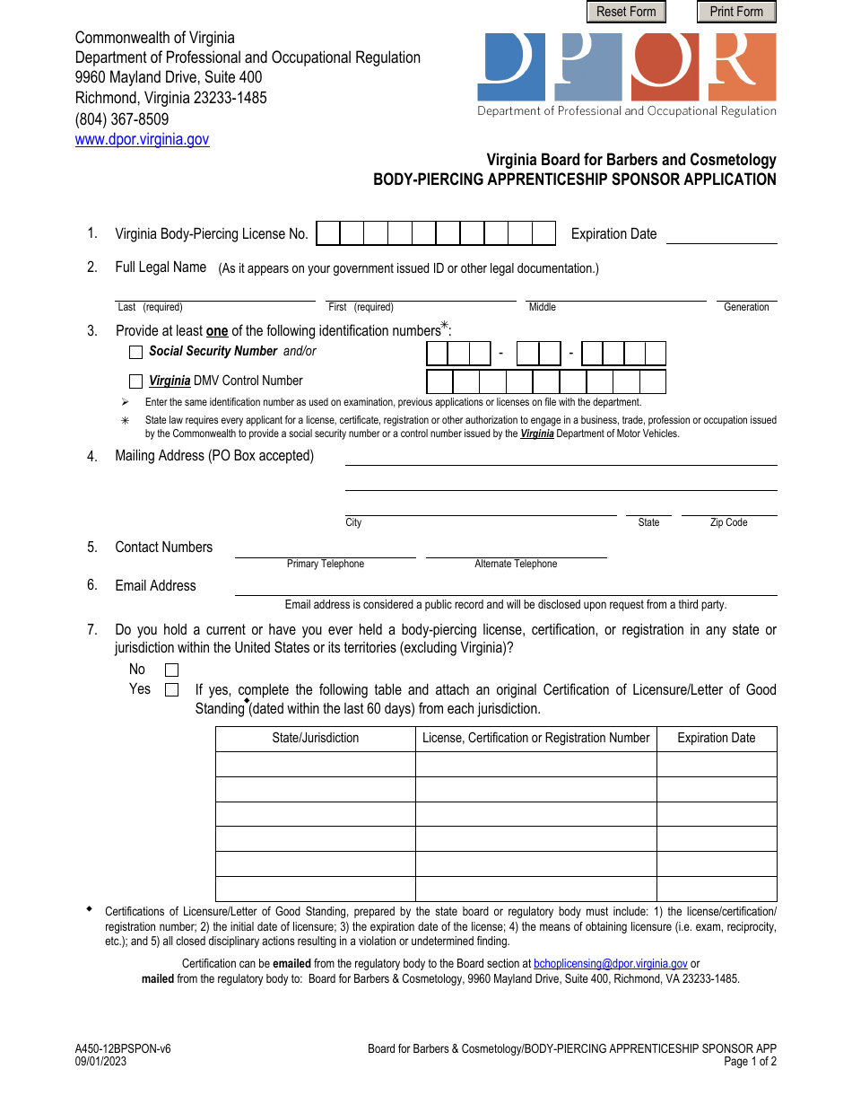 Form A450-12BPSPON Download Fillable PDF or Fill Online Body-Piercing ...