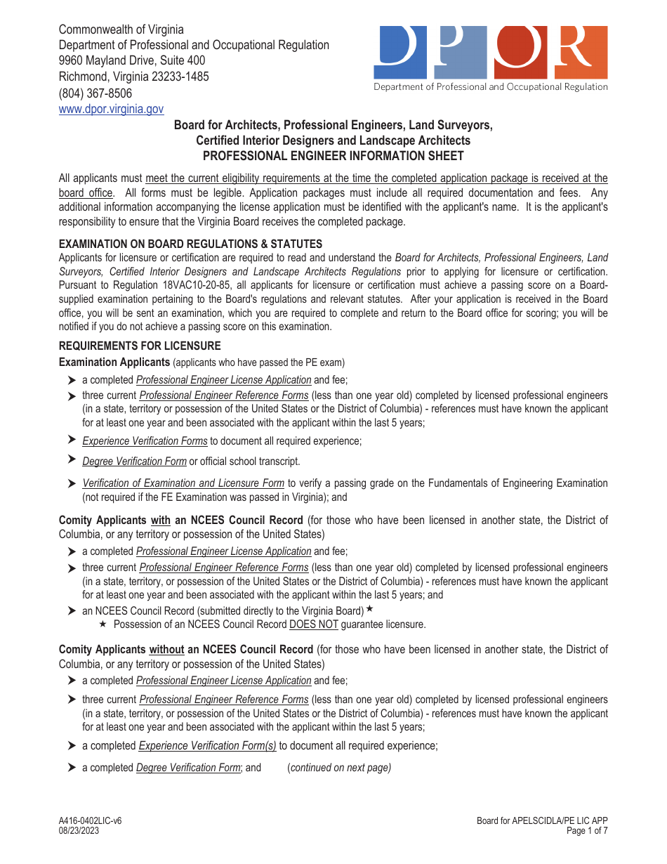 Form A416-0402LIC Download Fillable PDF or Fill Online Professional ...