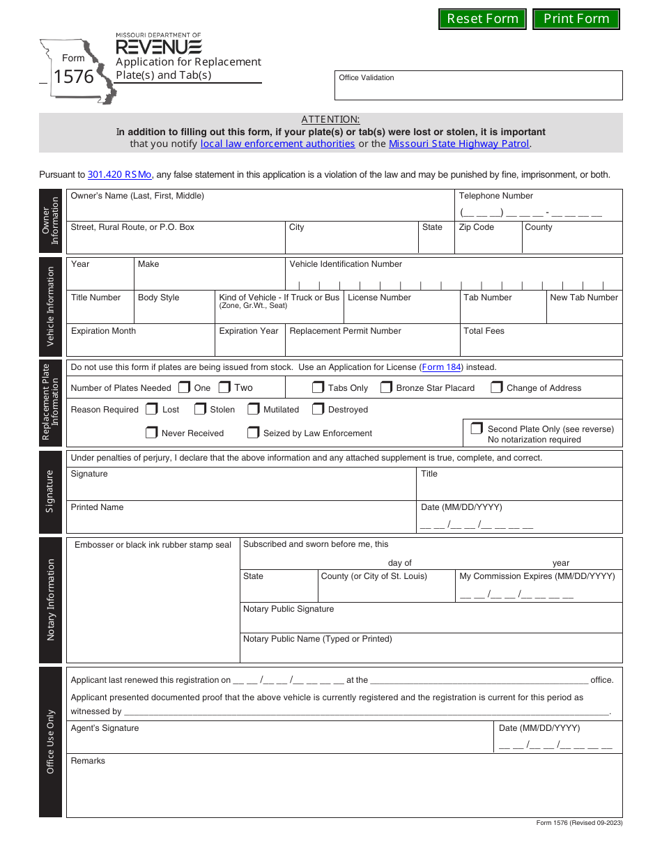Form 1576 - Fill Out, Sign Online and Download Fillable PDF, Missouri ...