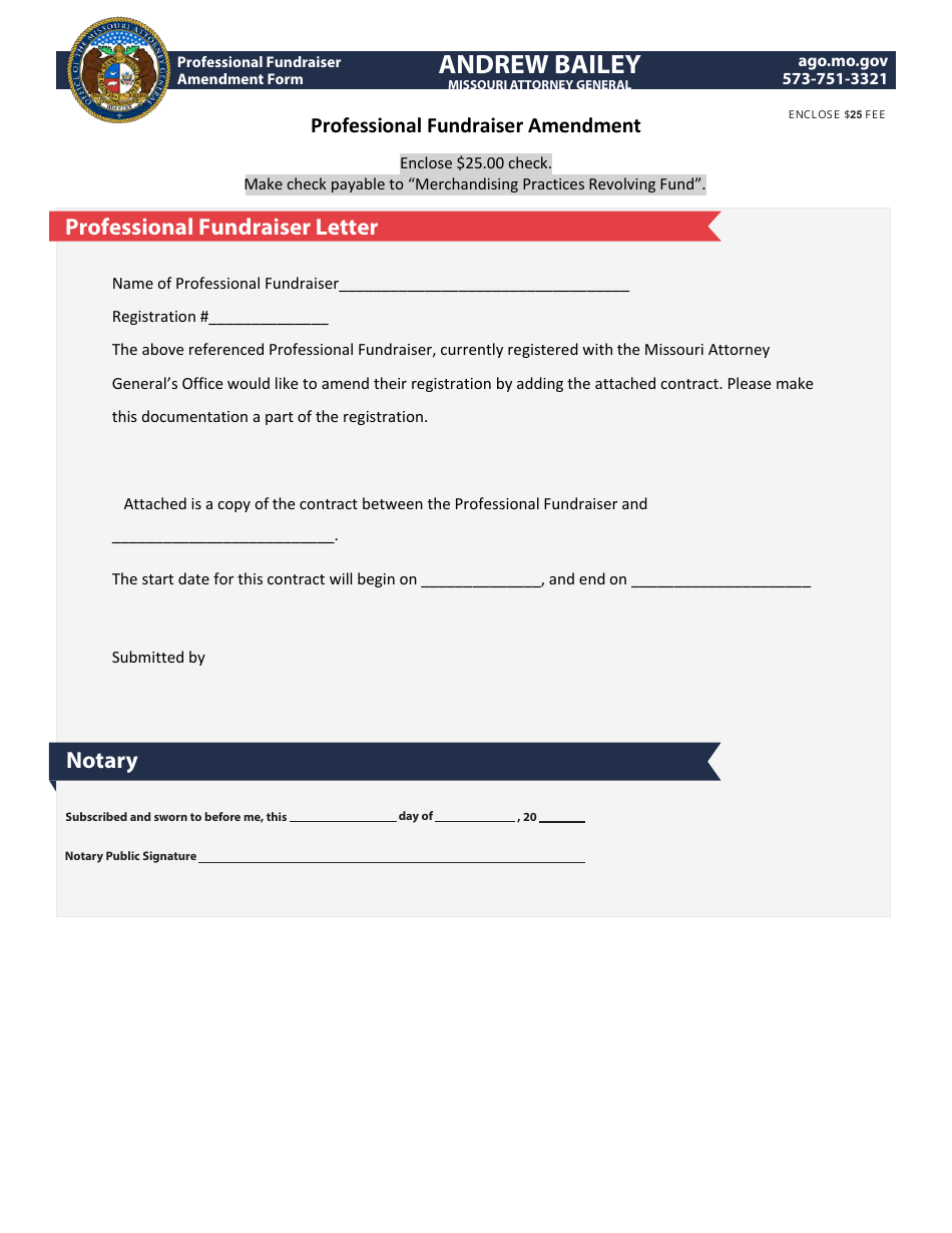 Missouri Professional Fundraiser Amendment Form - Fill Out, Sign Online ...