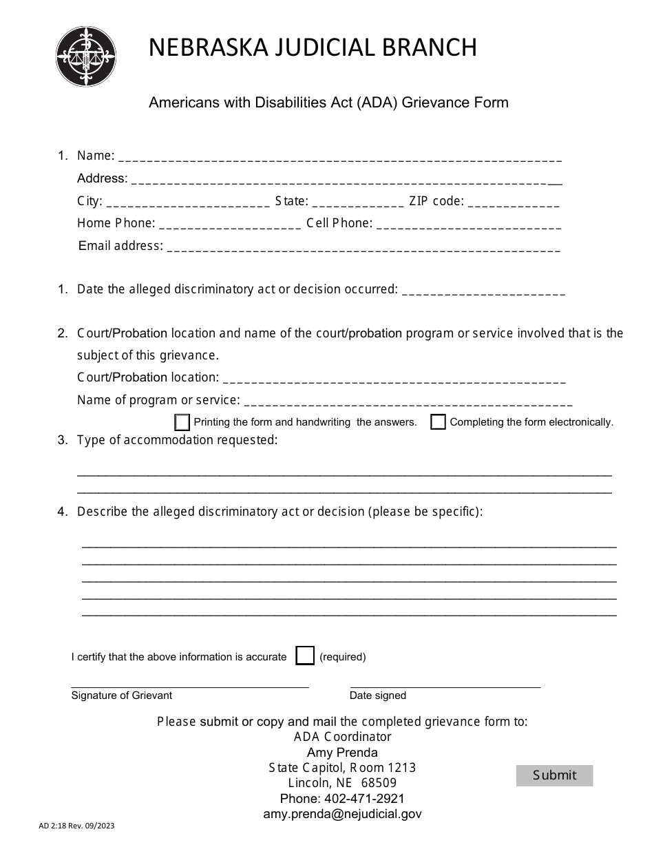Form AD2:18 Download Fillable PDF or Fill Online Americans With ...