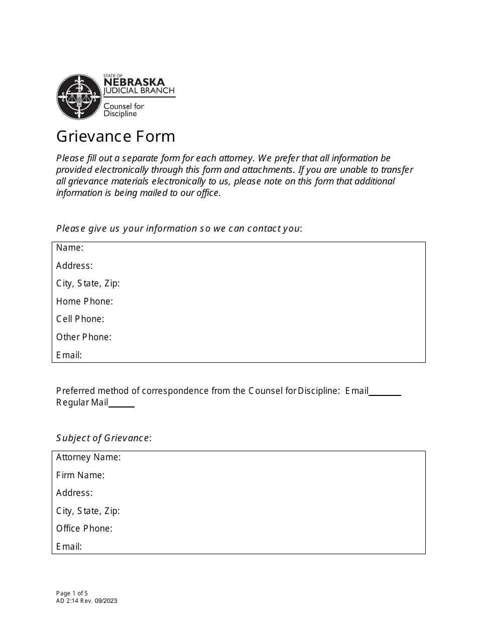 Form AD2:14 Download Fillable PDF or Fill Online Grievance Form ... Form AD2:14 Download Fillable PDF or Fill Online Grievance Form ...